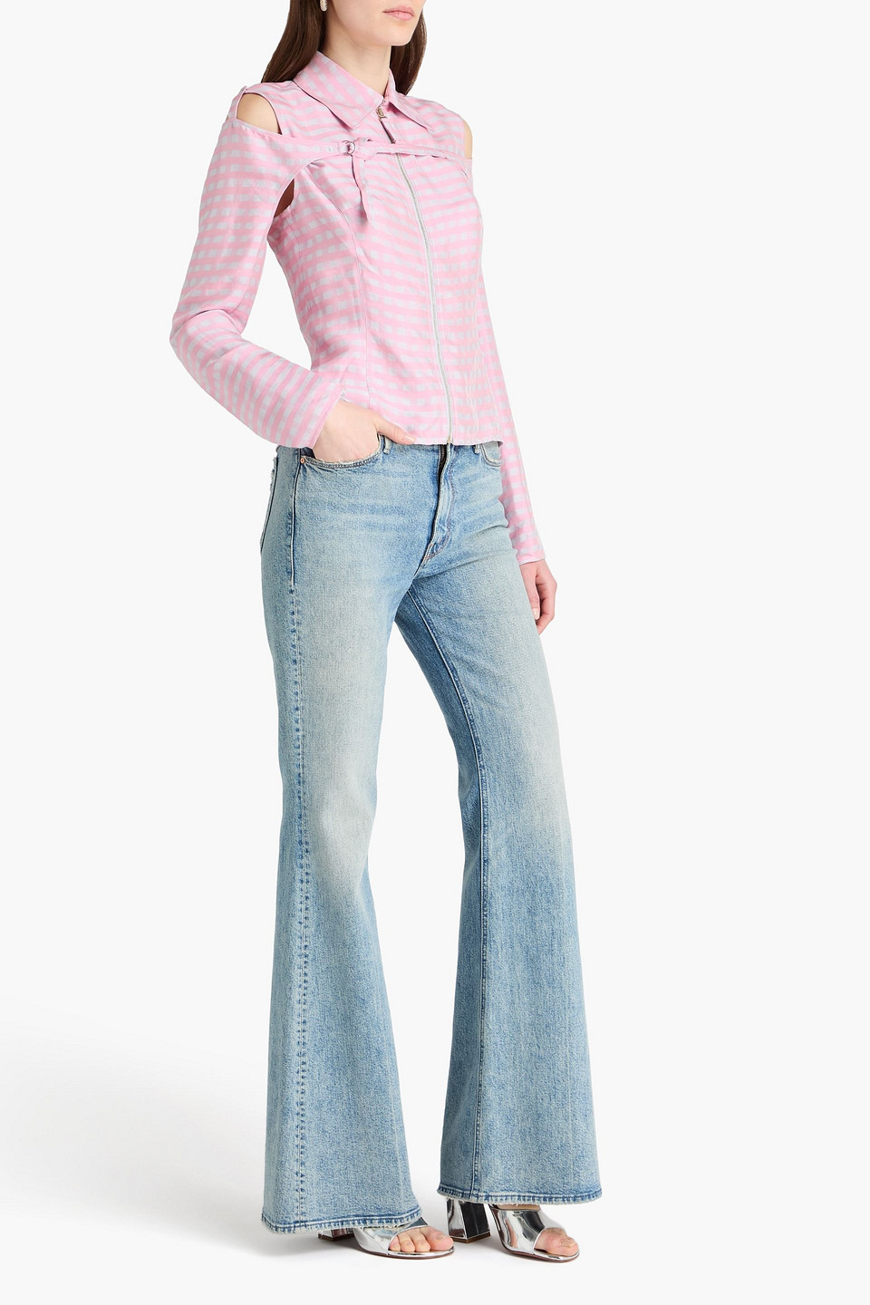 JACQUEMUS Morango Convertible Gingham Jacquard Top